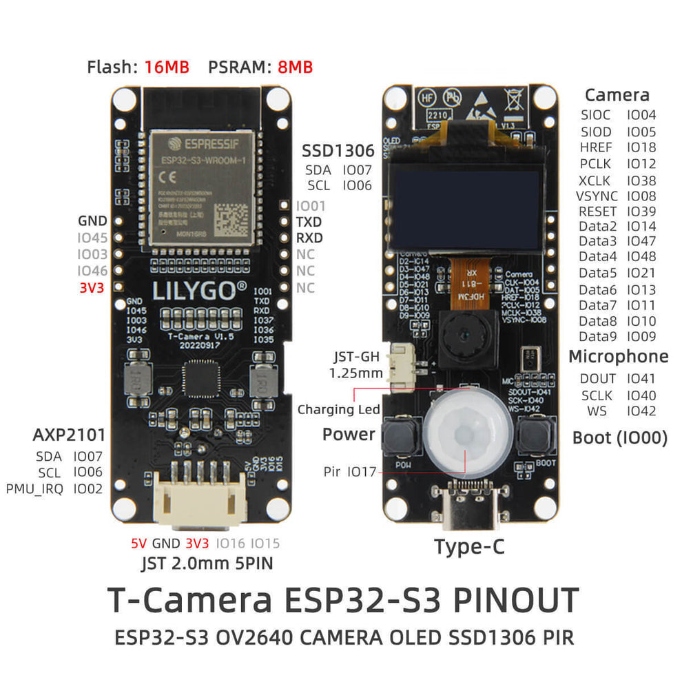Lilygo T-Camera S3 ESP32-S3 WiFi Development Board OLED, Motion, Mic
